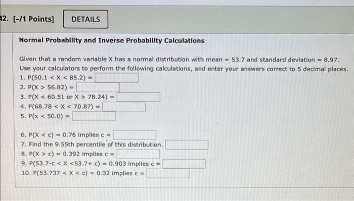 Solved Normal Probability and Inverse Probability | Chegg.com