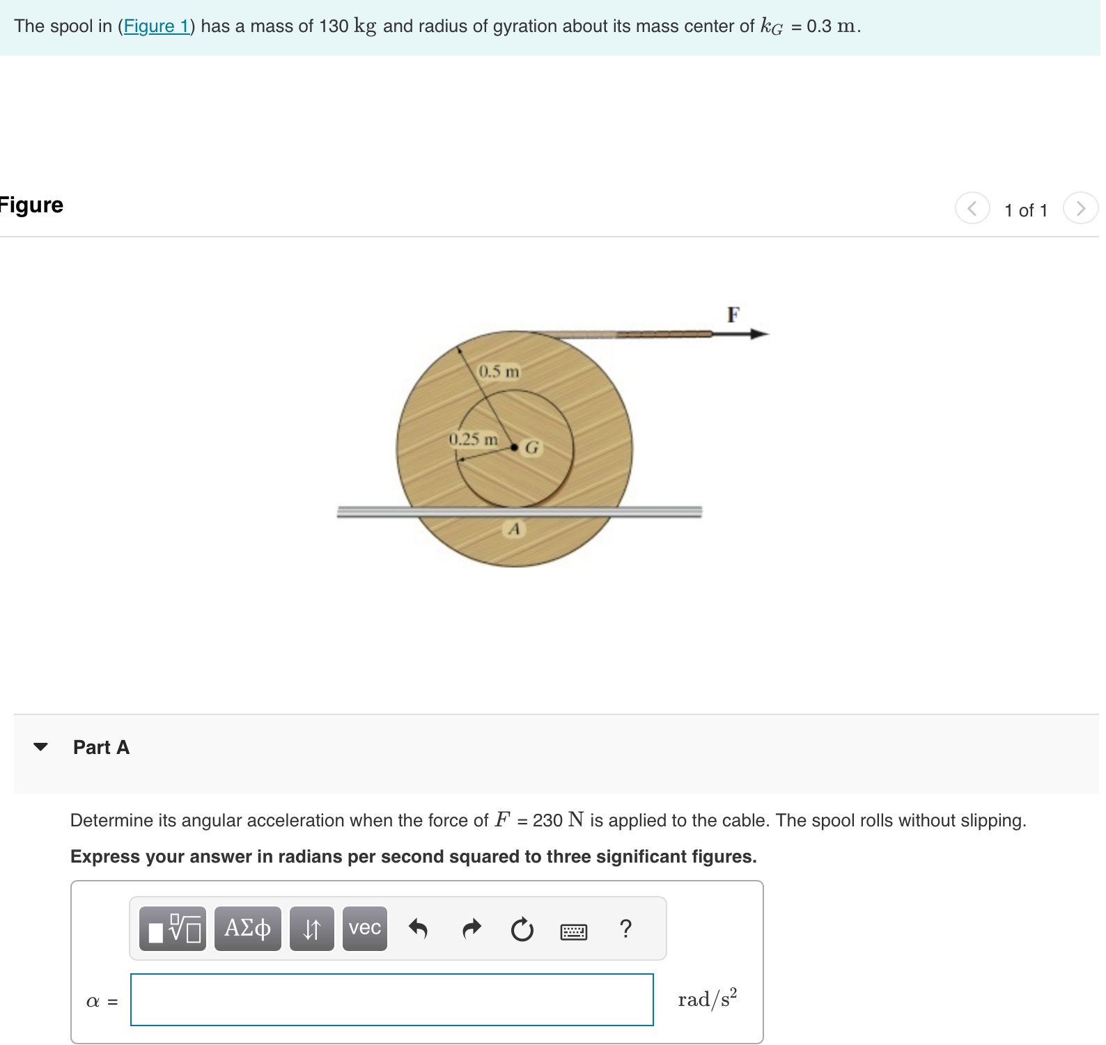 Solved The spool in (Figure 1) has a mass of 130kg and | Chegg.com