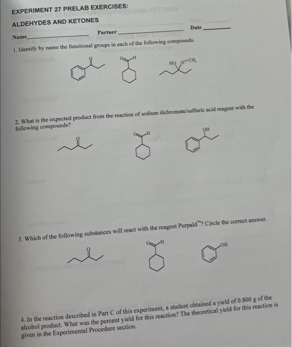 Solved EXPERIMENT 27 PRELAB EXERCISES: ALDEHYDES AND KETONES | Chegg.com