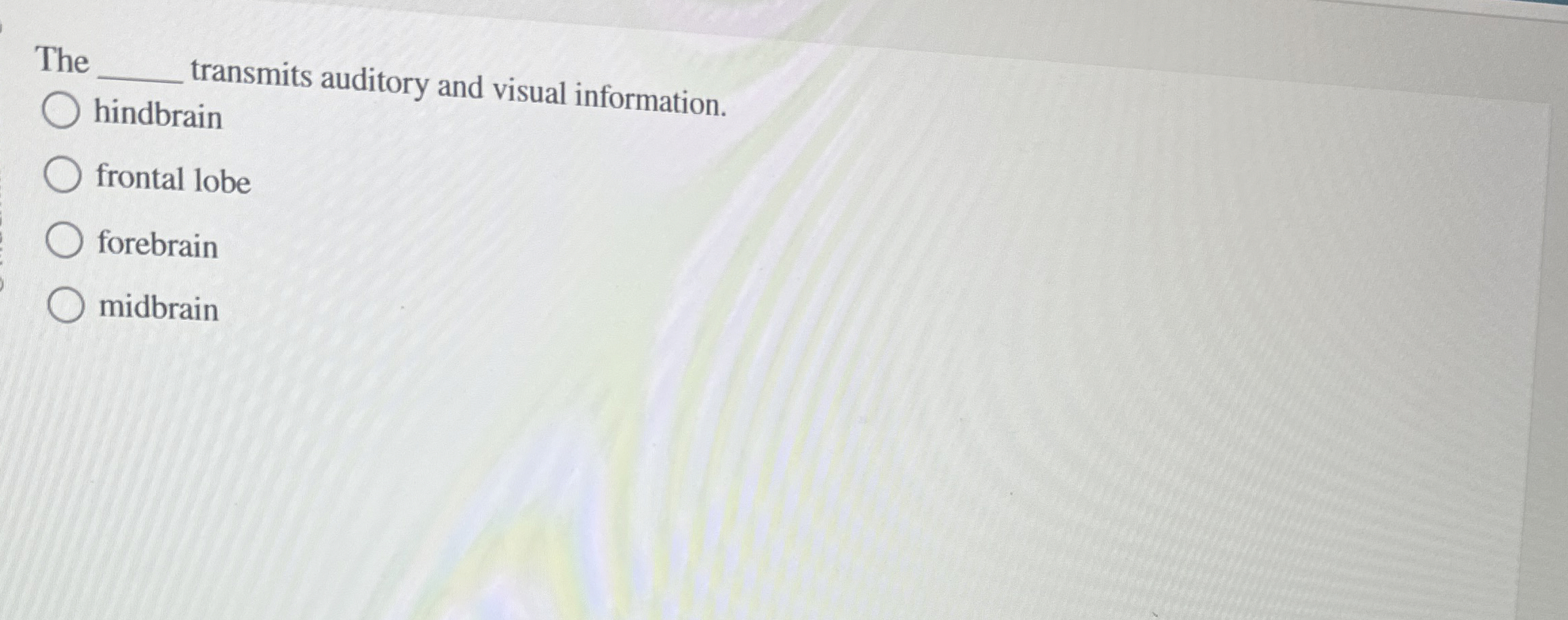 Solved The q, ﻿hindbrain transmits auditory and visual | Chegg.com