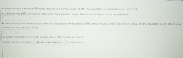 A simple random sample of 10 ﻿items resulted in a | Chegg.com