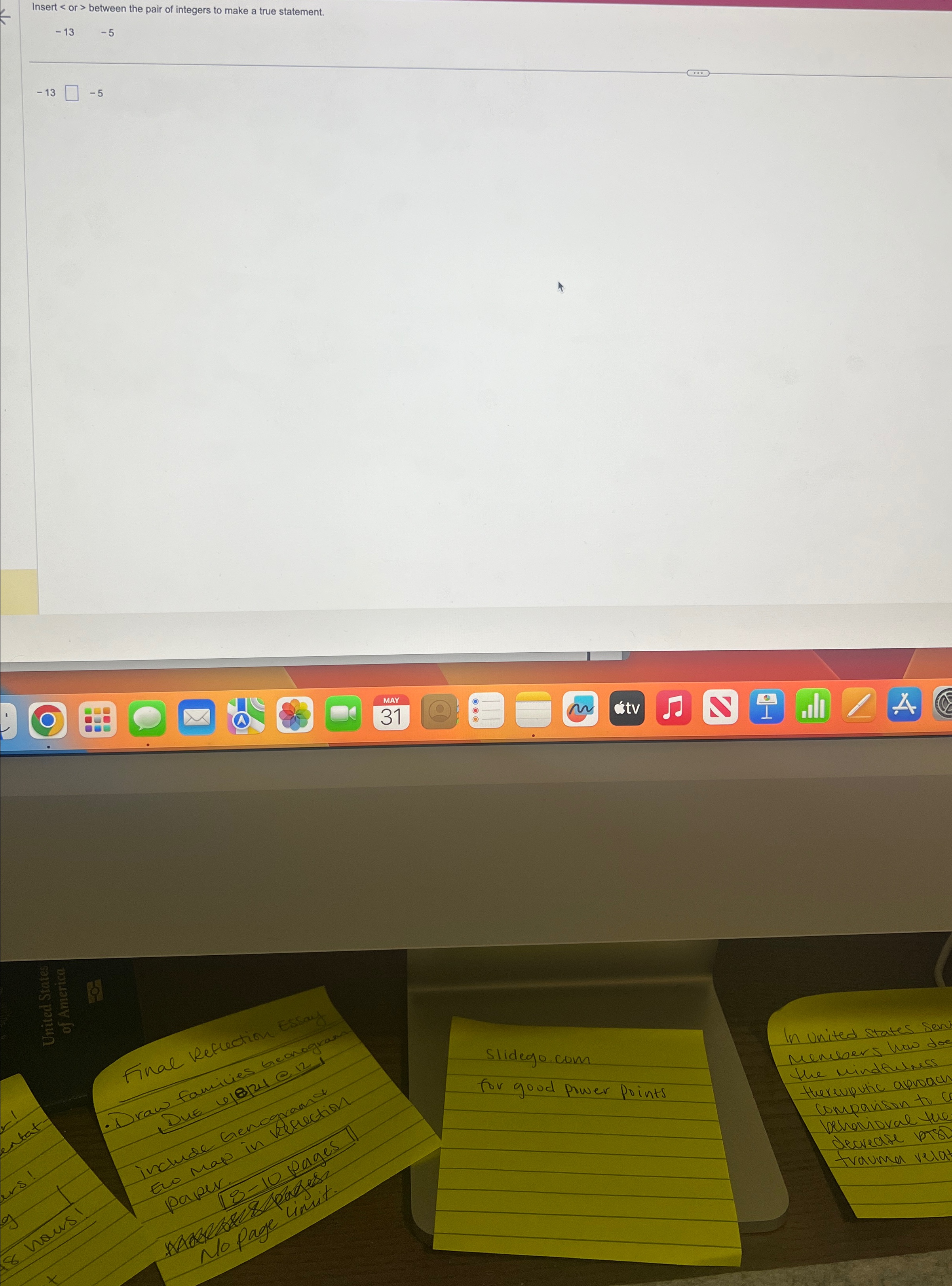 Solved Insert ﻿between the pair of integers to make | Chegg.com