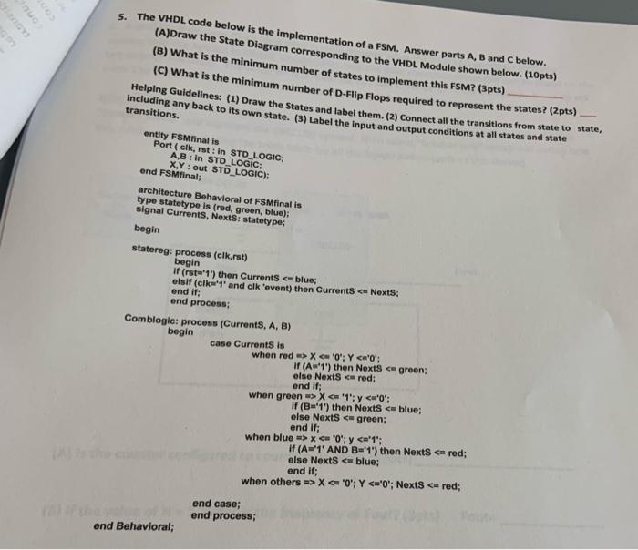 Solved the implementation of a FSM. Answer parts A, B and C | Chegg.com