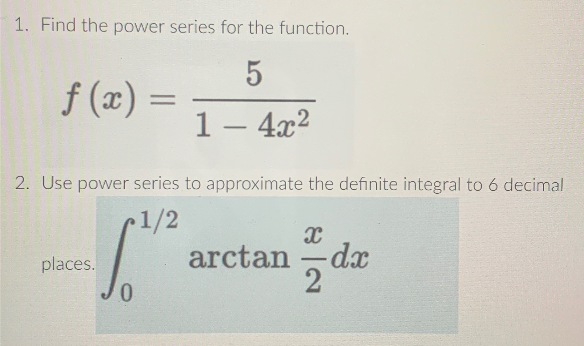 Solved Find the power series for the function.f(x)=51-4x2Use | Chegg.com