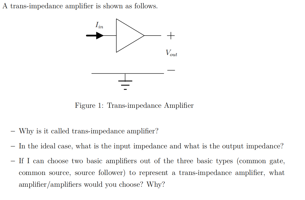 Solved A trans-impedance amplifier is shown as follows. | Chegg.com