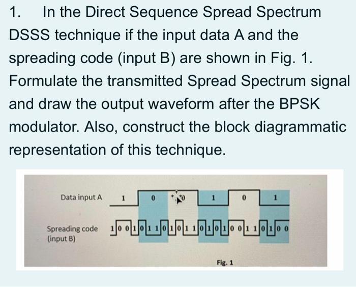 Solved 1. In the Direct Sequence Spread Spectrum DSSS | Chegg.com