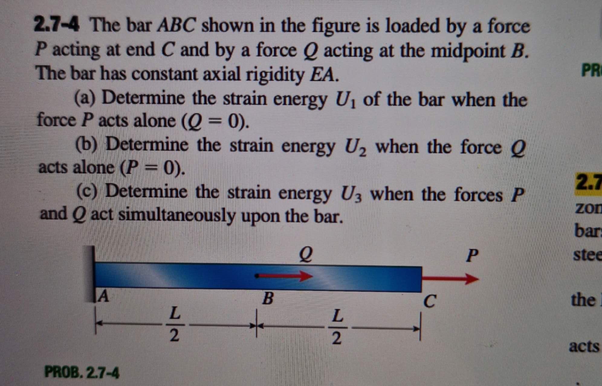 Solved 2.7-4 ﻿The bar ABC shown in the figure is loaded by a | Chegg.com
