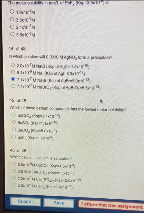 Solved The molar solubility in mol/L of PbF2 (Ksp=3.6x10) is | Chegg.com