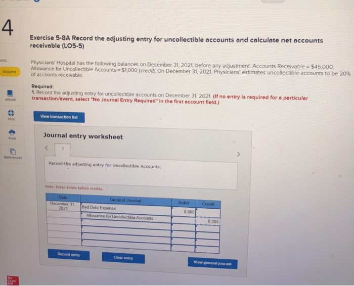 Solved: Exercise 5-8A Record The Adjusting Entry For Uncol... | Chegg.com Solved: Exercise 5-8A Record The Adjusting Entry For Uncol... | Chegg.com