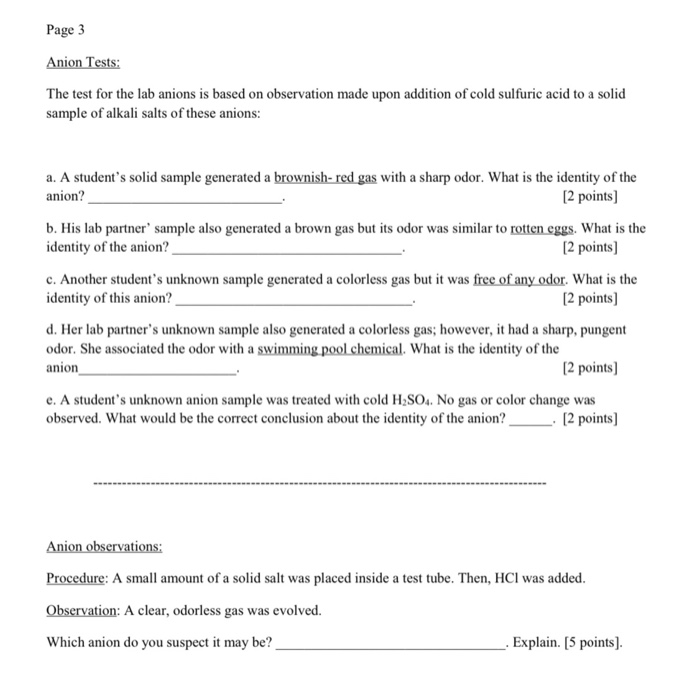 Solved Page 3 Anion Tests: The test for the lab anions is | Chegg.com