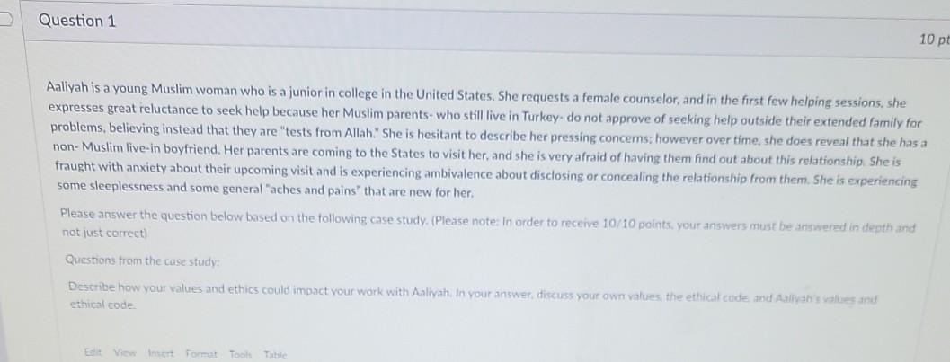 Solved Question 1 10 Pt Aaliyah Is A Young Muslim Woman Who