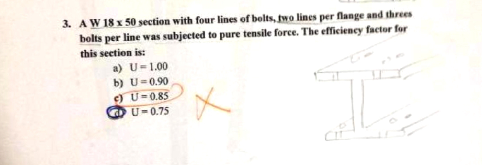Solved A W18×50 ﻿section with four lines of bolts, two lines | Chegg.com