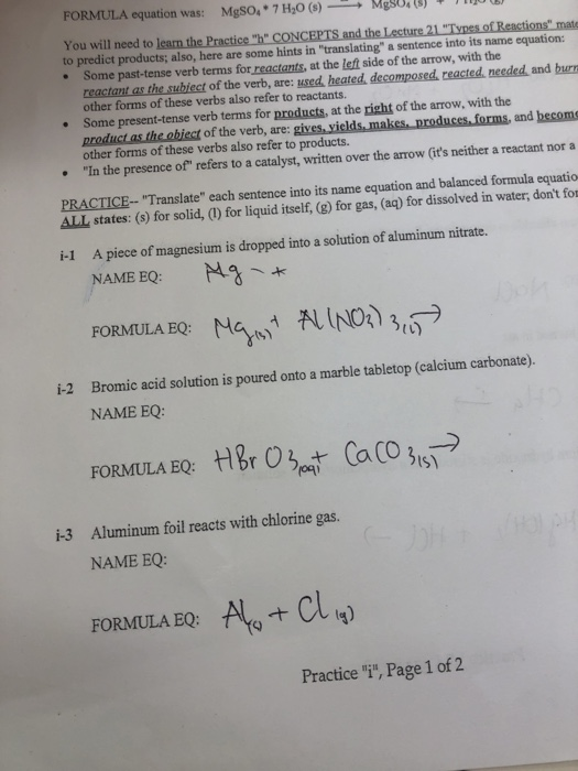 Solved Mg80.(3) T U FORMULA equation was: MgSO4 7 H2O (s) — | Chegg.com