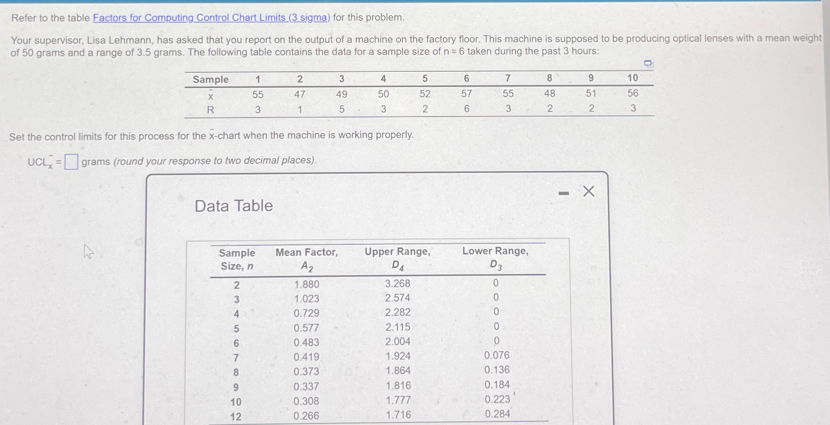 Solved Refer to the table Factors for Computing Control | Chegg.com