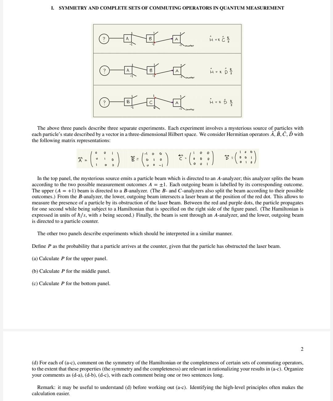 I. SYMMETRY AND COMPLETE SETS OF COMMUTING OPERATORS | Chegg.com