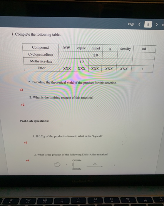 Solved Page 1. Complete the following table. MW equiv. | Chegg.com