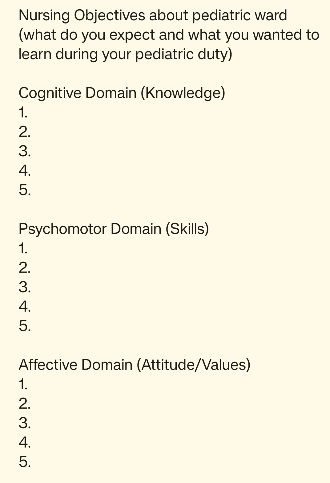 Solved Nursing Objectives about pediatric ward(what do you | Chegg.com