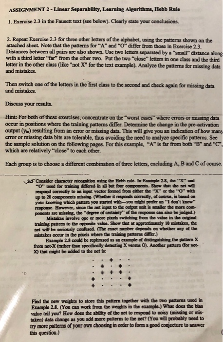 ASSIGNMENT 2 - Linear Separability, Learning | Chegg.com