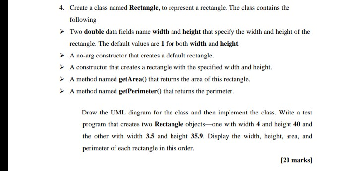 Solved 4. Create a class named Rectangle, to represent a | Chegg.com
