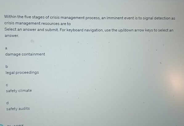 Solved Within the five stages of crisis management process, | Chegg.com
