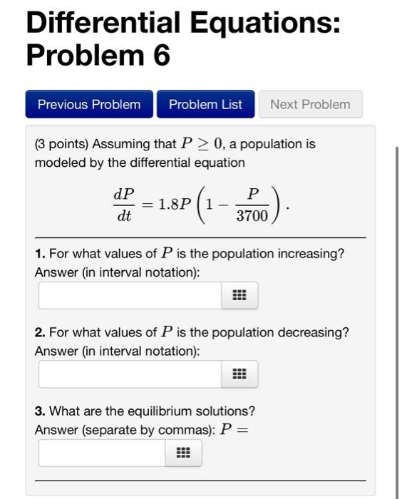 Solved Differential Equations: Problem 6 (3 points) Assuming | Chegg.com