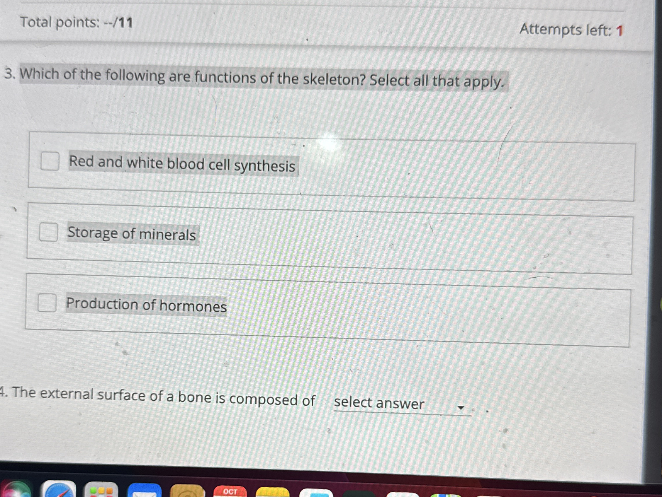 Solved Which of the following are functions of the skeleton? | Chegg.com