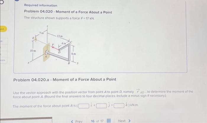 Solved Required information Problem 04.020 - Moment of a | Chegg.com