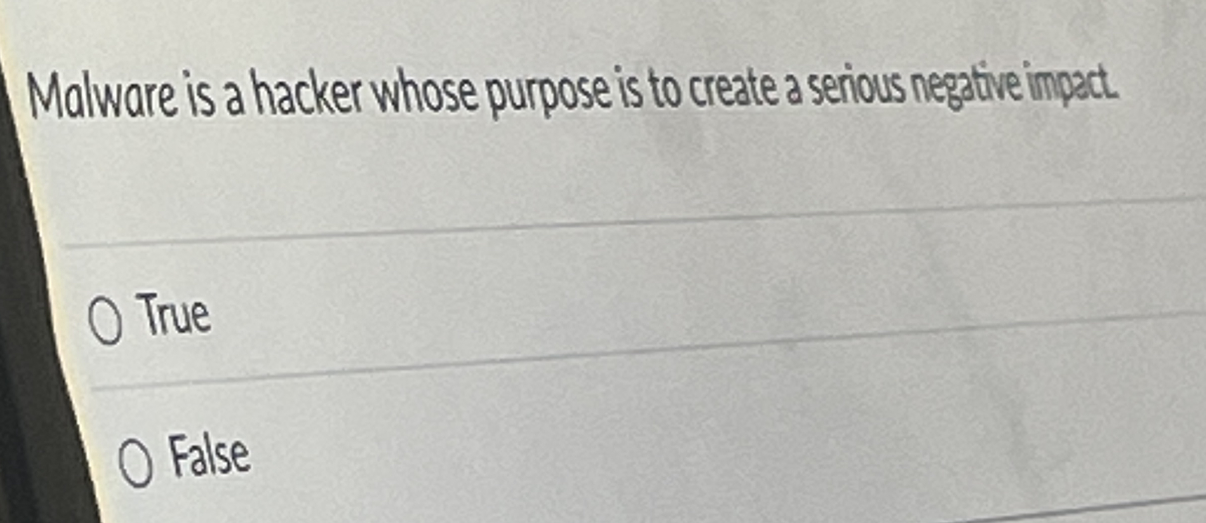 Solved Malware is a hacker whose purpose is to create a | Chegg.com