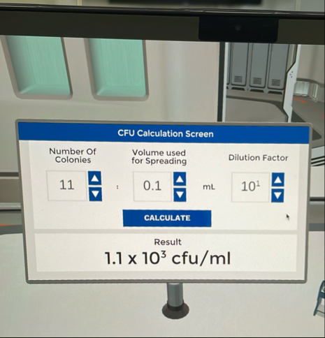 Solved CFU Calculation ScreenNumber Of Colonies11Volume used | Chegg.com