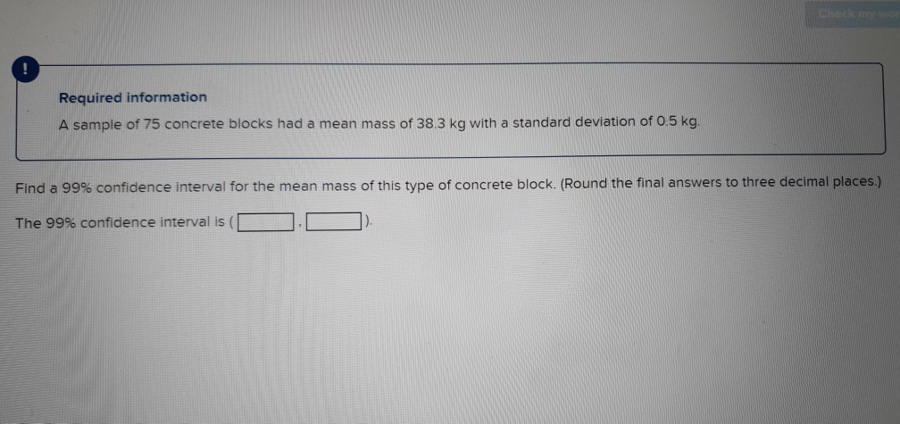 Solved Required information A sample of 75 concrete blocks | Chegg.com