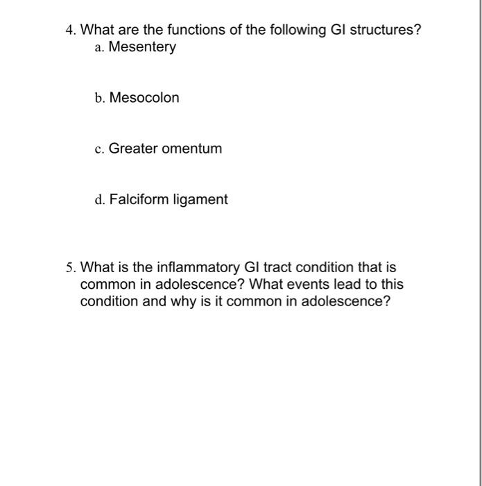 Solved 4. What are the functions of the following Gl | Chegg.com