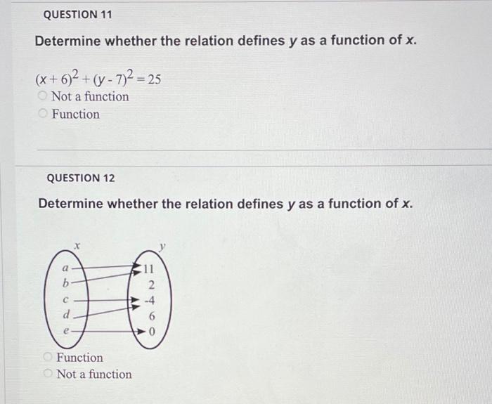 Solved QUESTION 11 Determine whether the relation defines y | Chegg.com