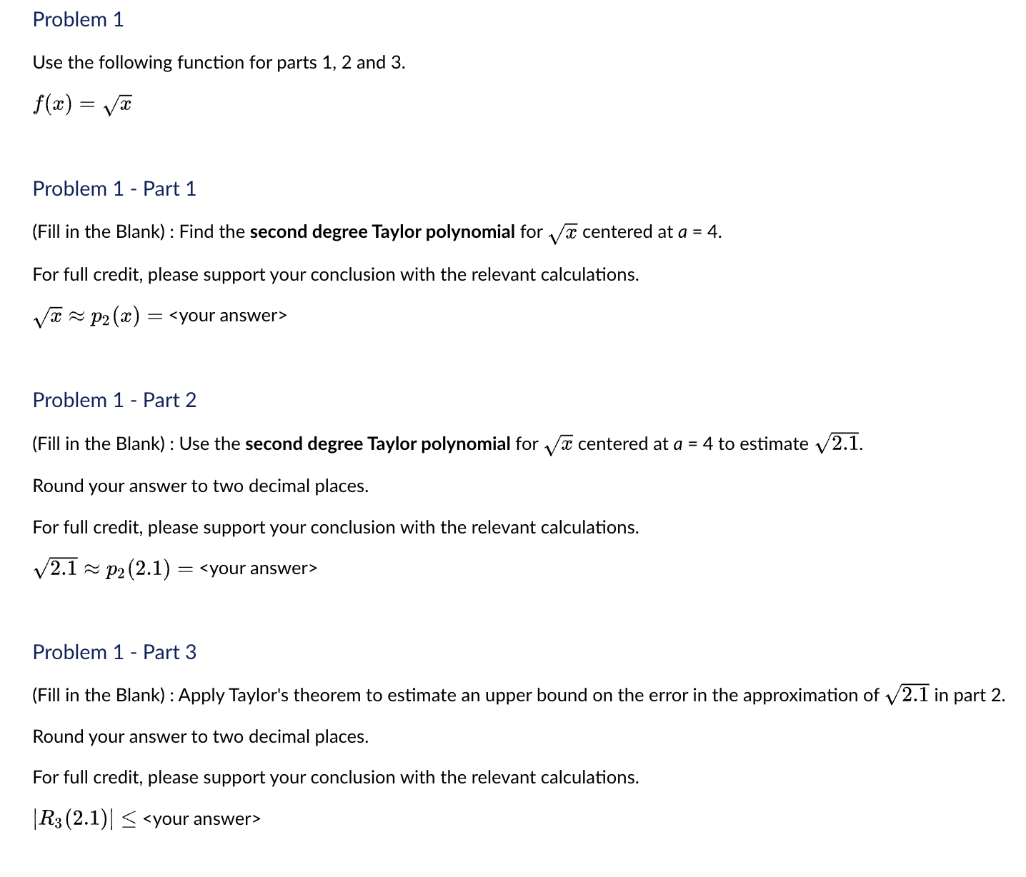 Solved Problem 1Use the following function for parts 1, 2 | Chegg.com