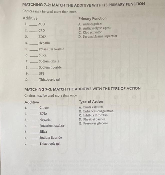 Solved Matching Use choices only once unless otherwise | Chegg.com