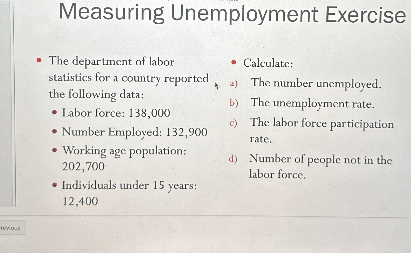 Solved Measuring Unemployment ExerciseThe department of | Chegg.com