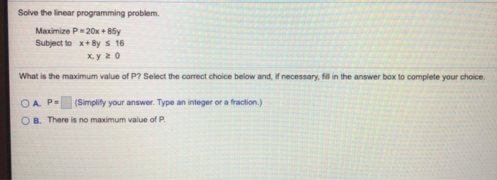 Solved Solve the linear programming problem. Maximize P=20x | Chegg.com