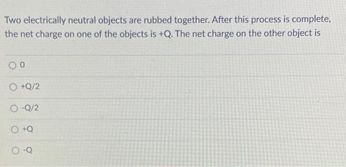 Solved Two electrically neutral objects are rubbed together. | Chegg.com