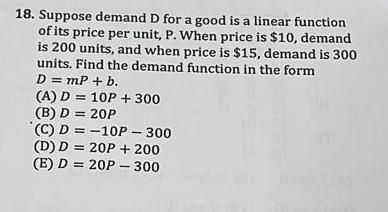 Solved Suppose demand D ﻿for a good is a linear function of | Chegg.com