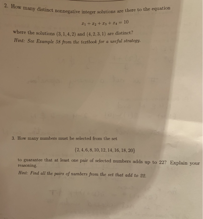 Solved 2. How many distinct nonnegative integer solutions | Chegg.com