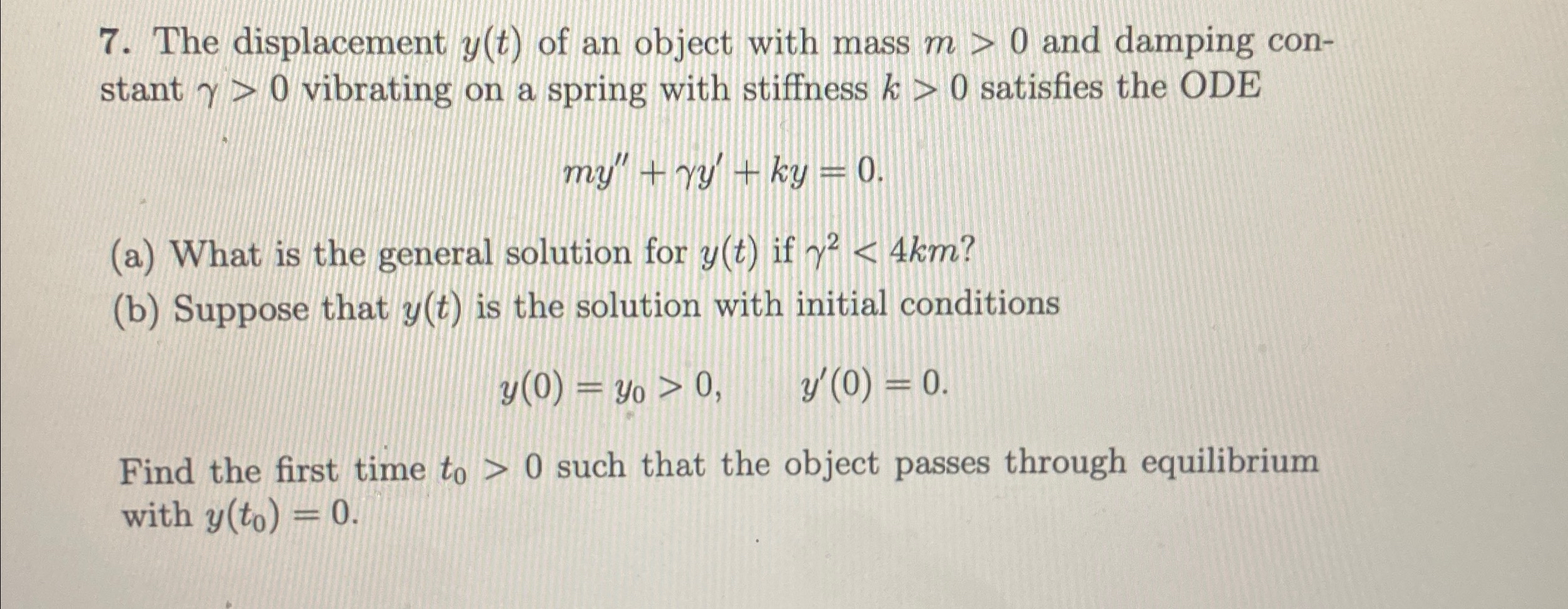 Solved The displacement y(t) ﻿of an object with mass m>0 | Chegg.com