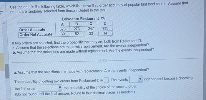 Solved Use the data in the following table, which lists | Chegg.com