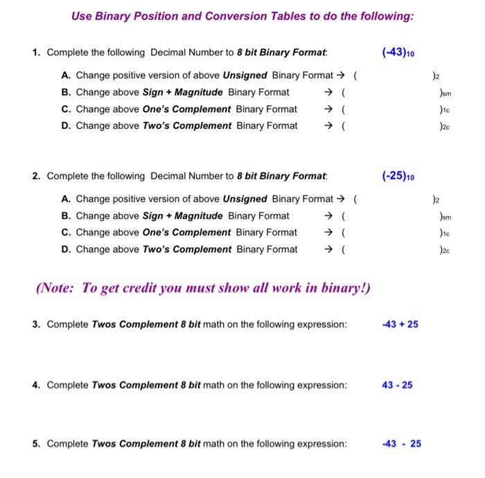 Solved Use Binary Position and Conversion Tables to do the | Chegg.com