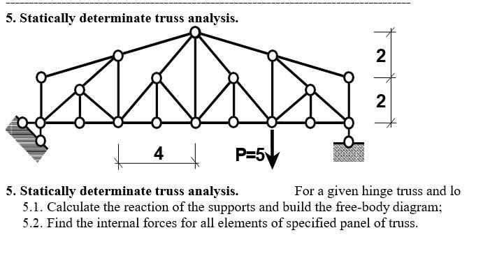 Solved 5. Statically determinate truss analysis. 2 2 4 P=5 | Chegg.com