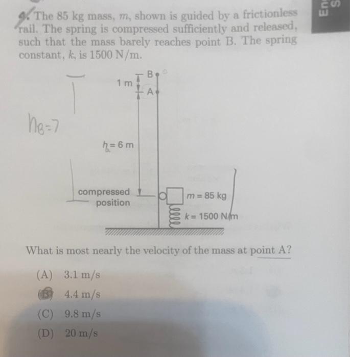 Solved 4. The \\( 85 \\mathrm{~kg} \\) mass, \\( m \\), | Chegg.com