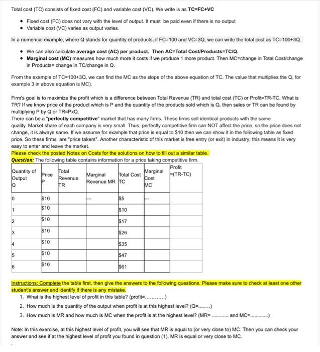 Solved Total cost (TC) consists of fixed cost (FC) and | Chegg.com