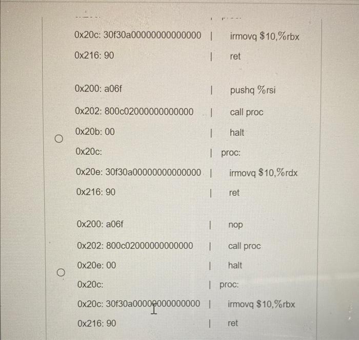 Solved For each byte sequence listed, determine the Y86 | Chegg.com Solved For each byte sequence listed, determine the Y86 | Chegg.com