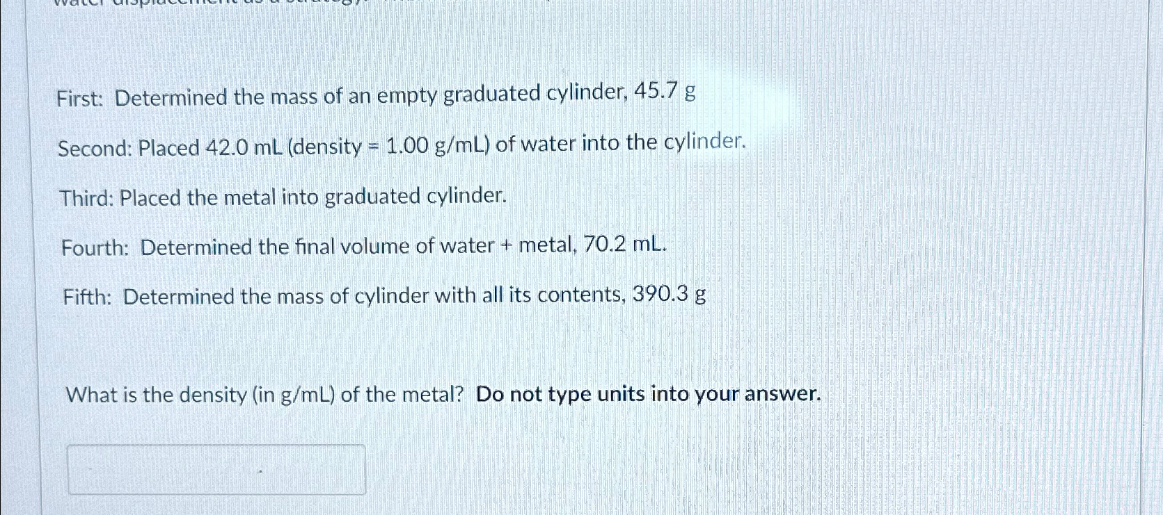 Solved First: Determined the mass of an empty graduated | Chegg.com