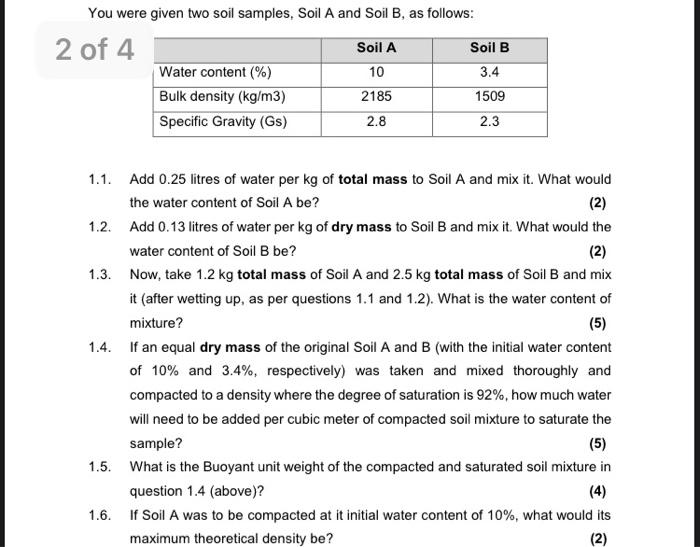 Solved You were given two soil samples, Soil A and Soil B, | Chegg.com
