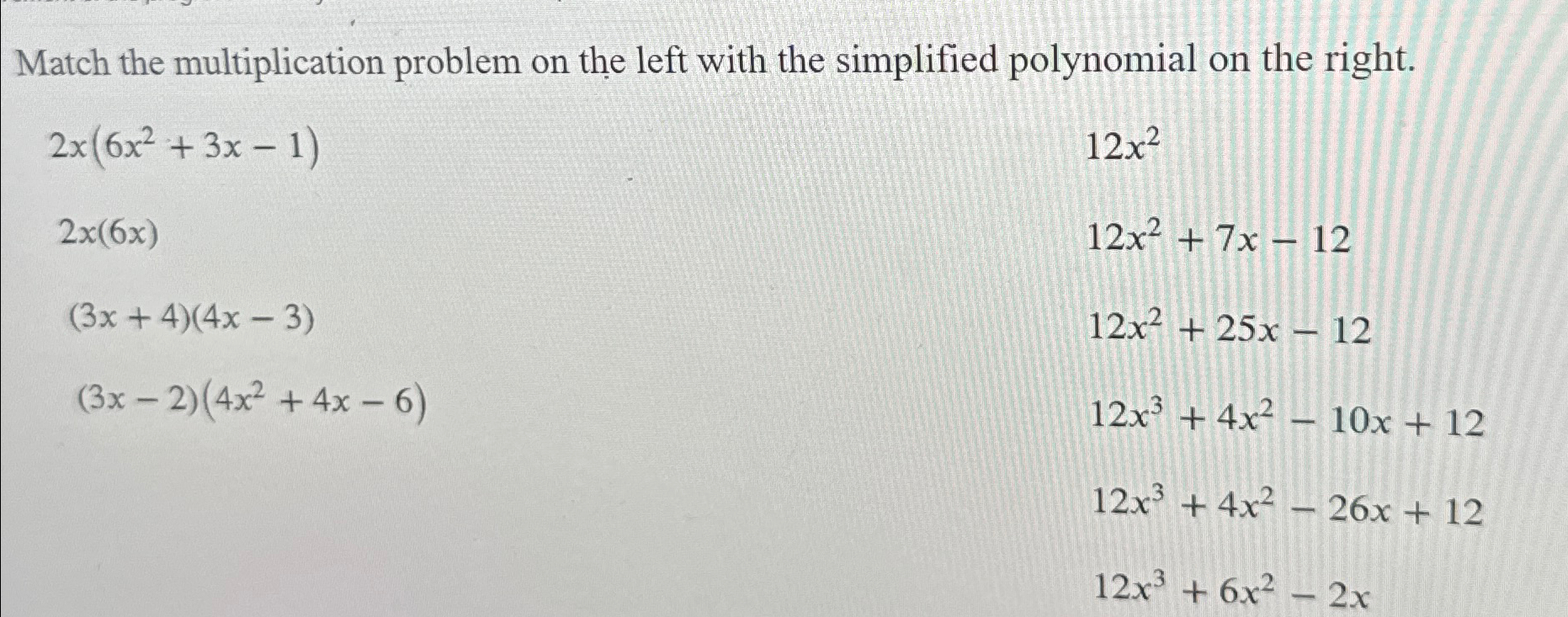 Solved Match the multiplication problem on the left with the | Chegg.com