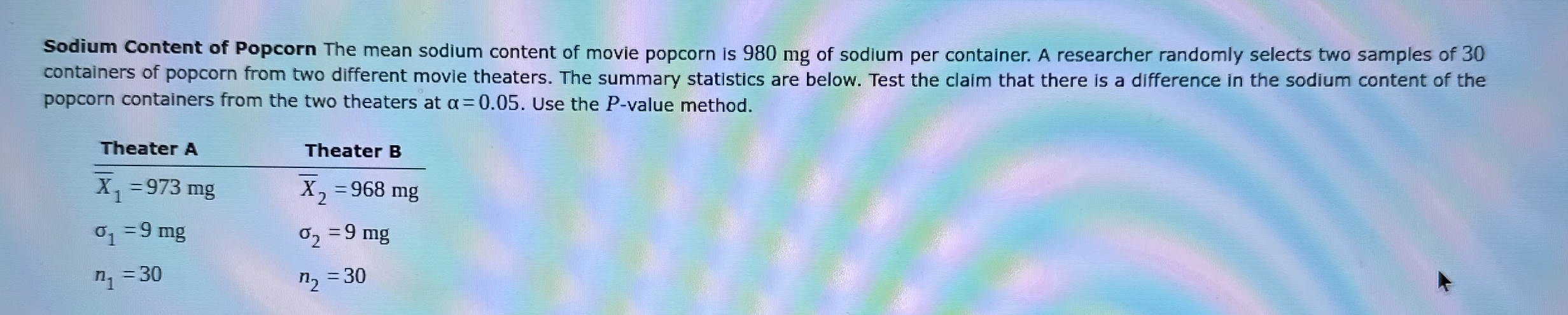 Solved Please respond fastSodium Content of Popcorn The mean | Chegg.com